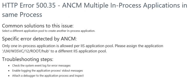 How To Fix Error 50035 Ancm Multiple In Process Application In Same Process Aspnet Core